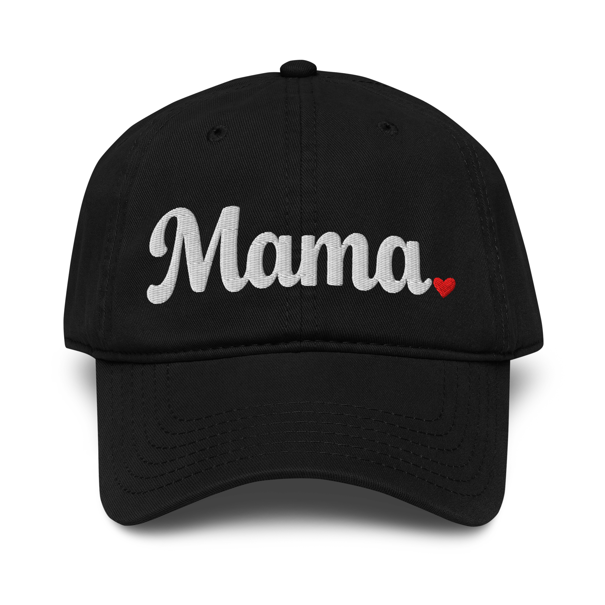 Polish Mama Hat — White Embroidery with Red Heart (Classic Black Dad H ...